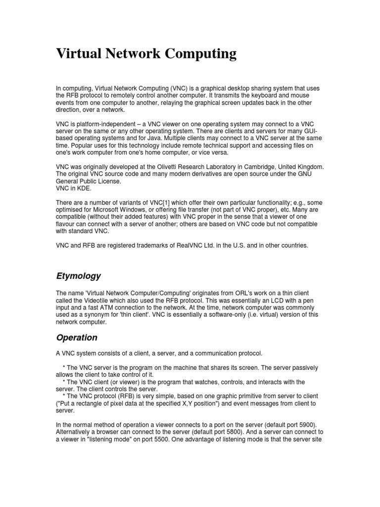 Virtual Network Computing | Download Free PDF | Network Architecture ...