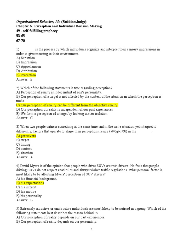 Chapter 6 Perception and Individual Decision Making: Organizational ...