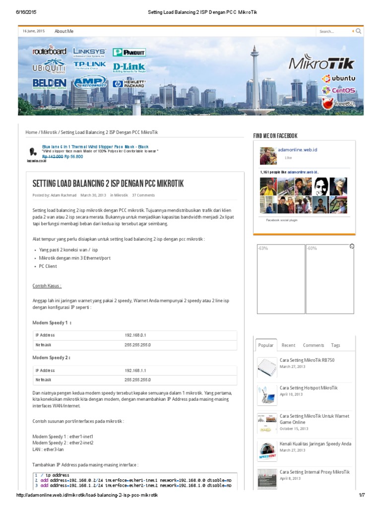 Setting Load Balancing 2 ISP Dengan PCC MikroTik | PDF | Komputer