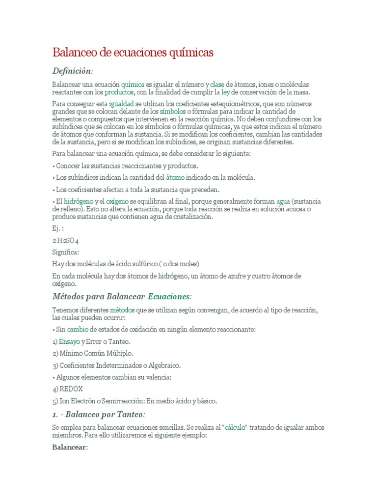Balanceo de Ecuaciones Químicas | PDF | Concentración | Solubilidad