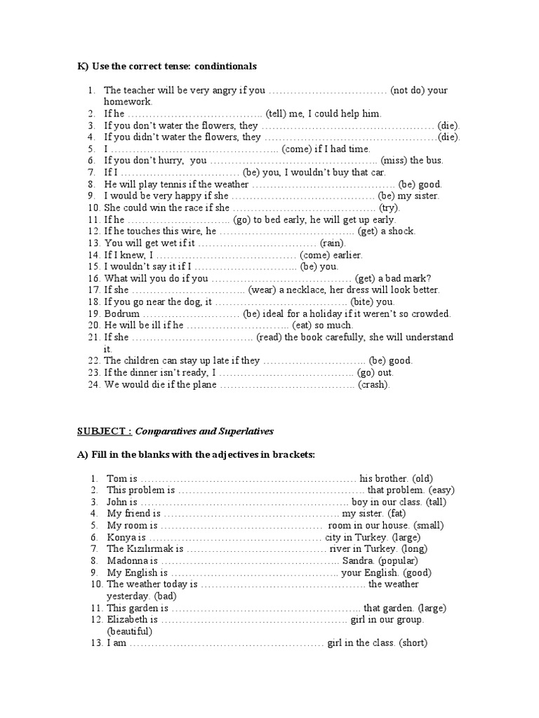 K) Use The Correct Tense: Condintionals | PDF | Foods