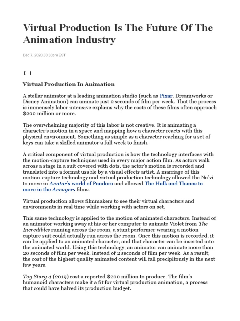 Future of Animation: Virtual Production | PDF | Animation | Cinema