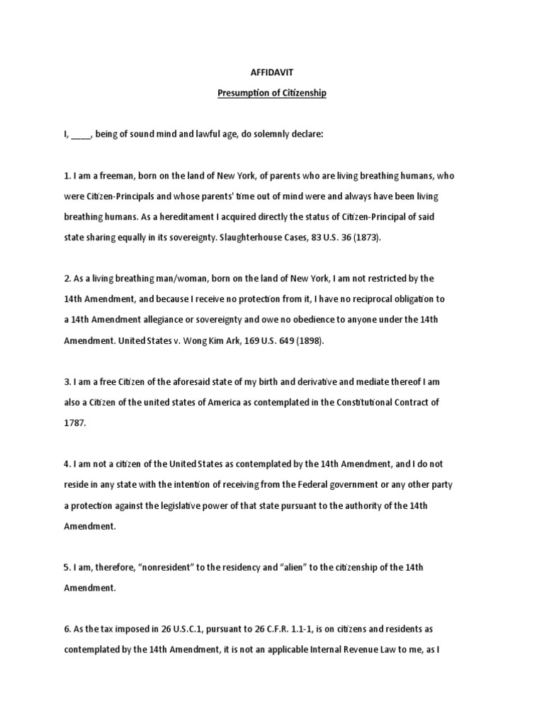 Affidavit of Citizenship Declaration | PDF | Citizenship Of The United ...