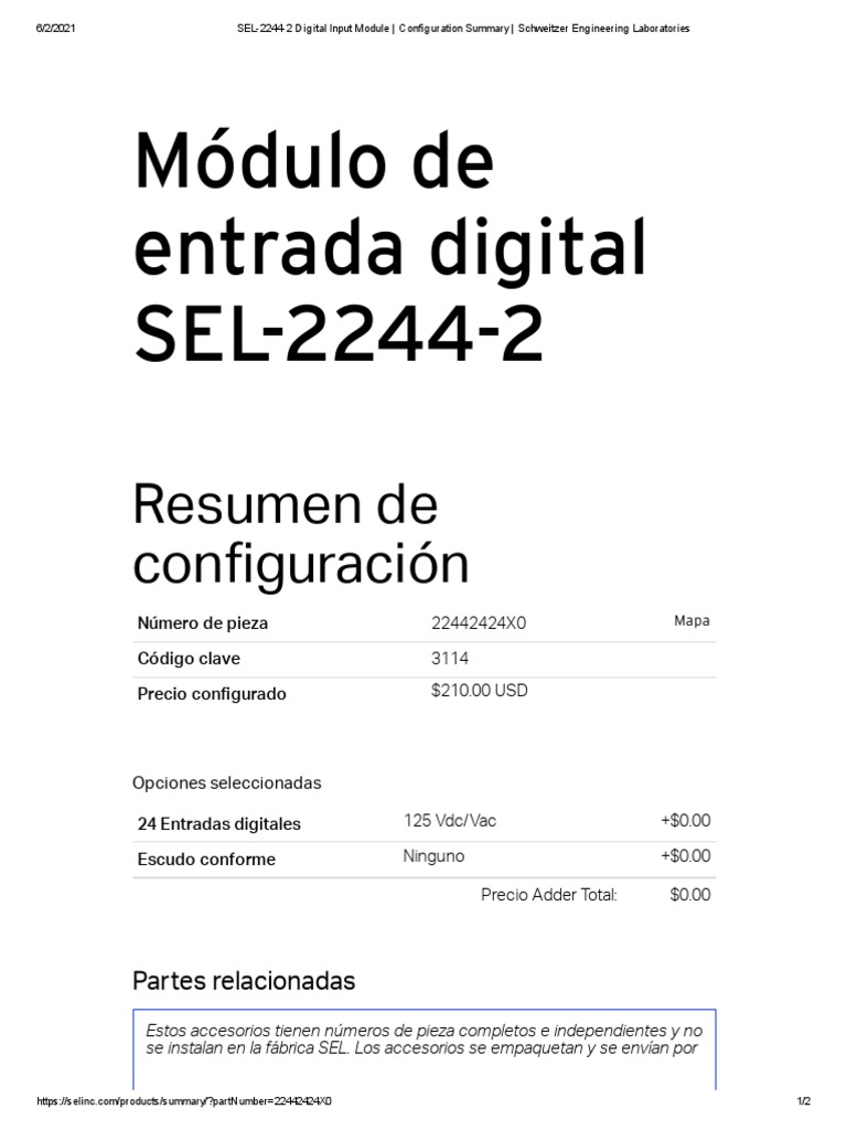 Módulo de Entrada Digital SEL-2244-2: Resumen de Con Guración | PDF ...