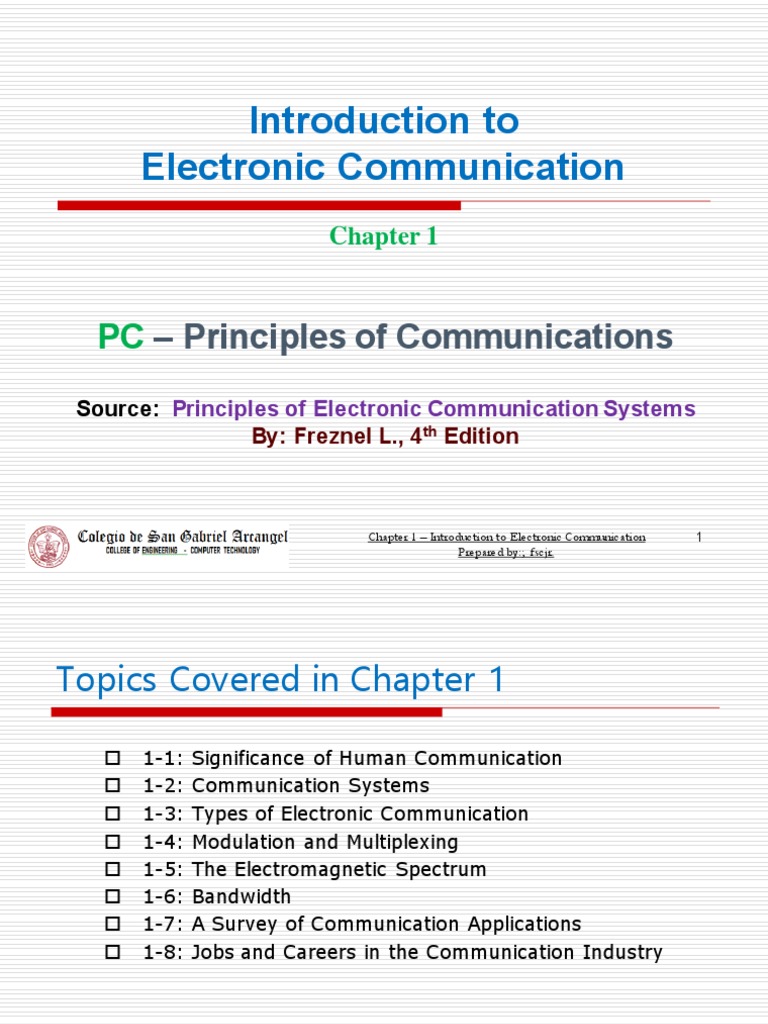Chapter 1 Introduction To Electronic Communication PROF | PDF ...