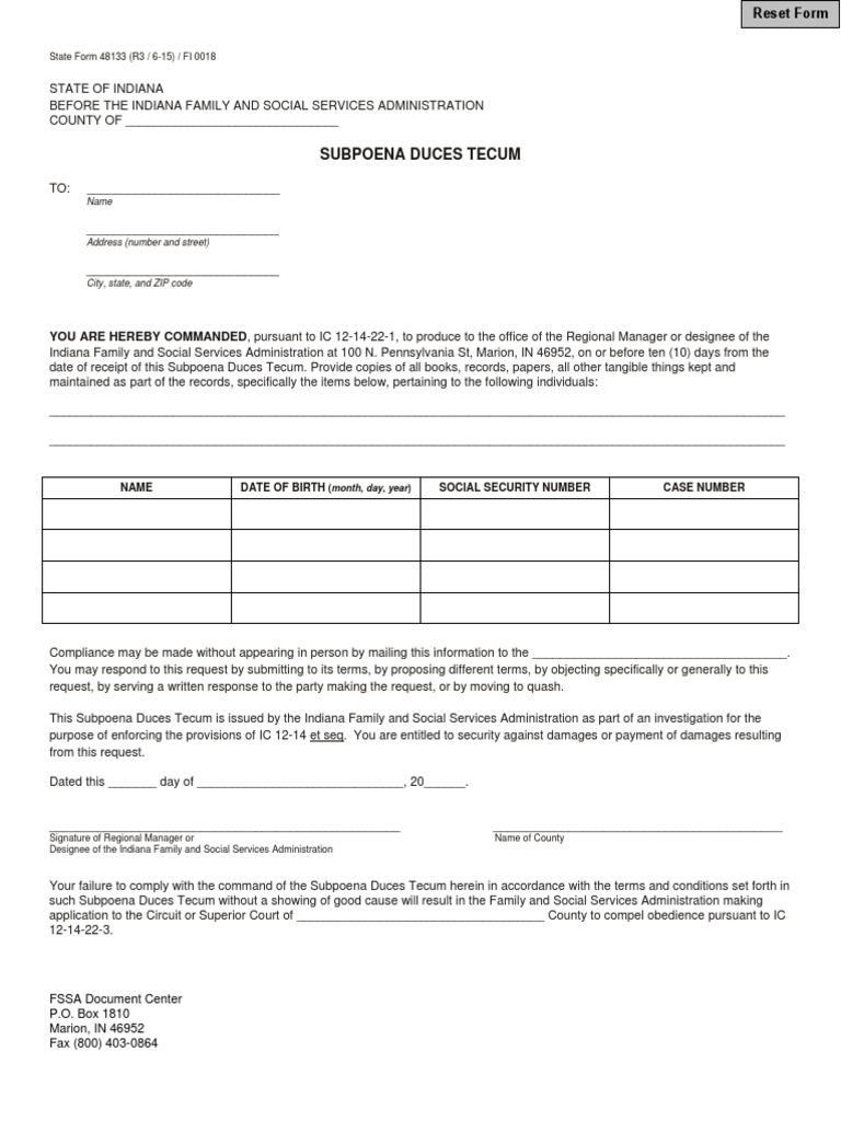 Fill-In | PDF | Subpoena Duces Tecum | Subpoena