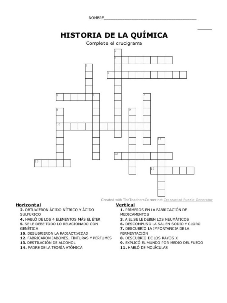 Crucigrama Historia de La Quimica. | PDF