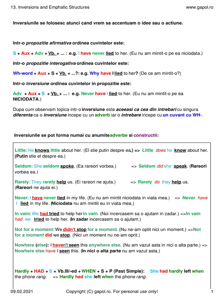 Gapol - Ro 13 Inversions and Emphatic Structures | PDF | Morphology ...
