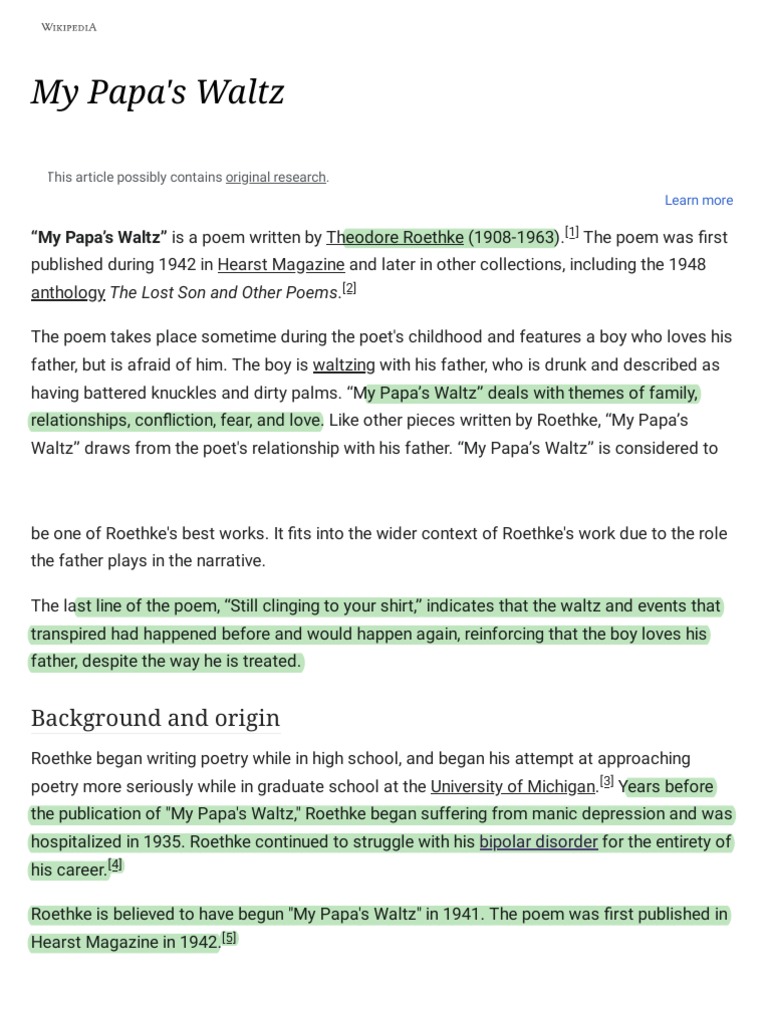 My Papa's Waltz | PDF | Poetry