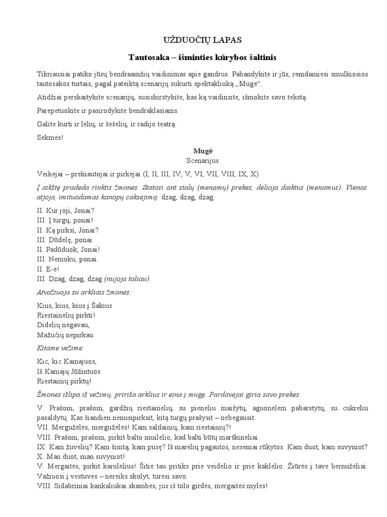 Tautosaka Smulkioji Vaidinimas | PDF