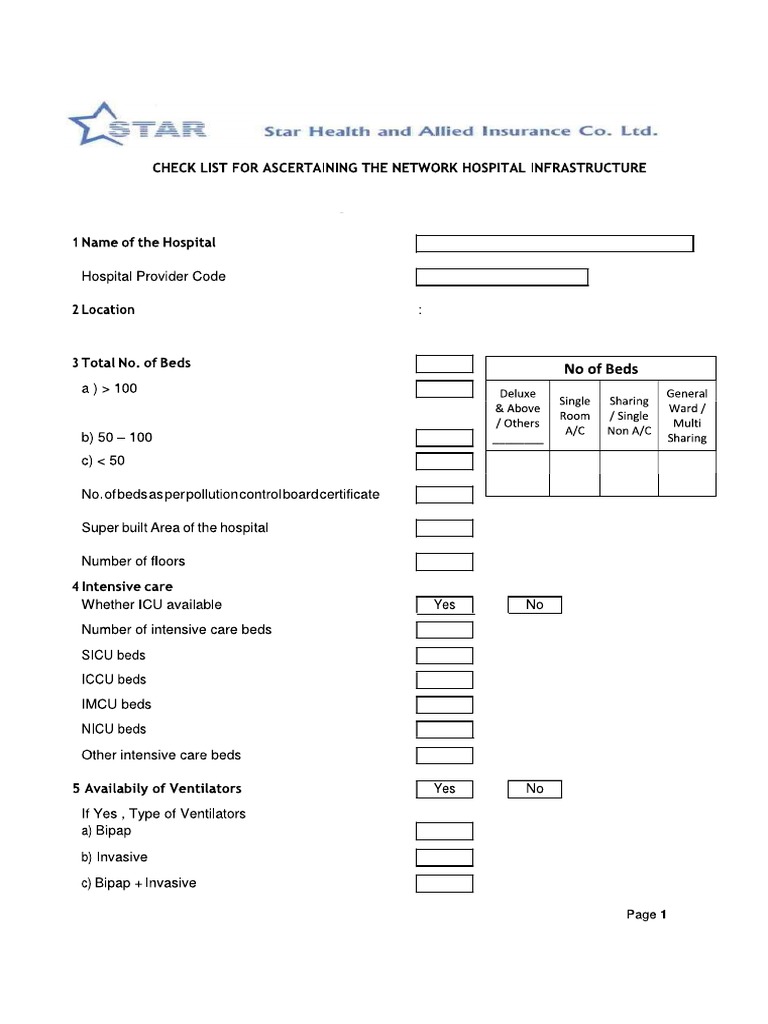 Star Health Hospital Empanelment Form | PDF | Finance & Money ...