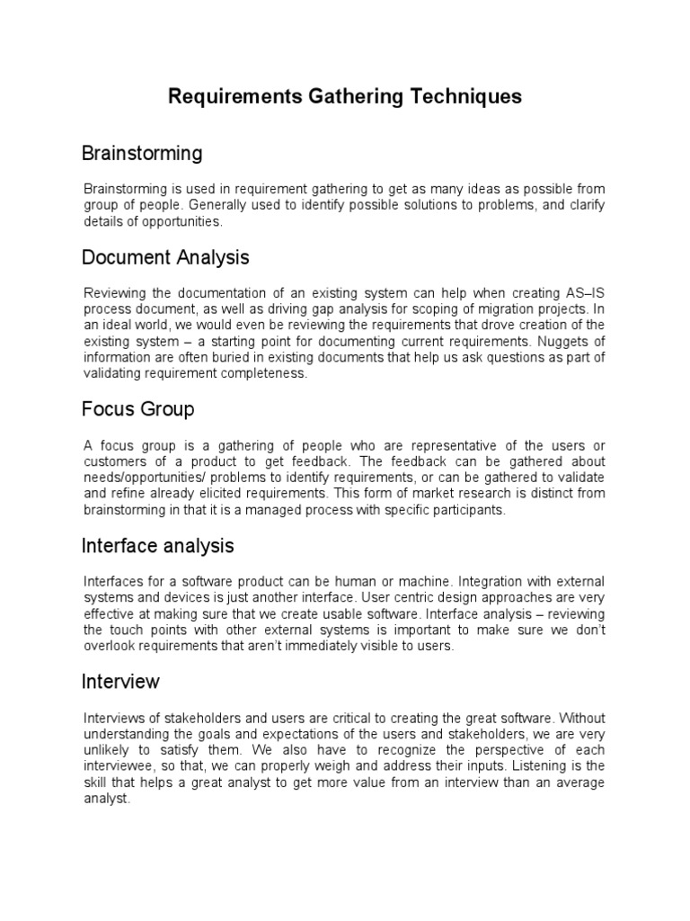 Requirements Gathering Techniques | PDF | Brainstorming | Computer Science