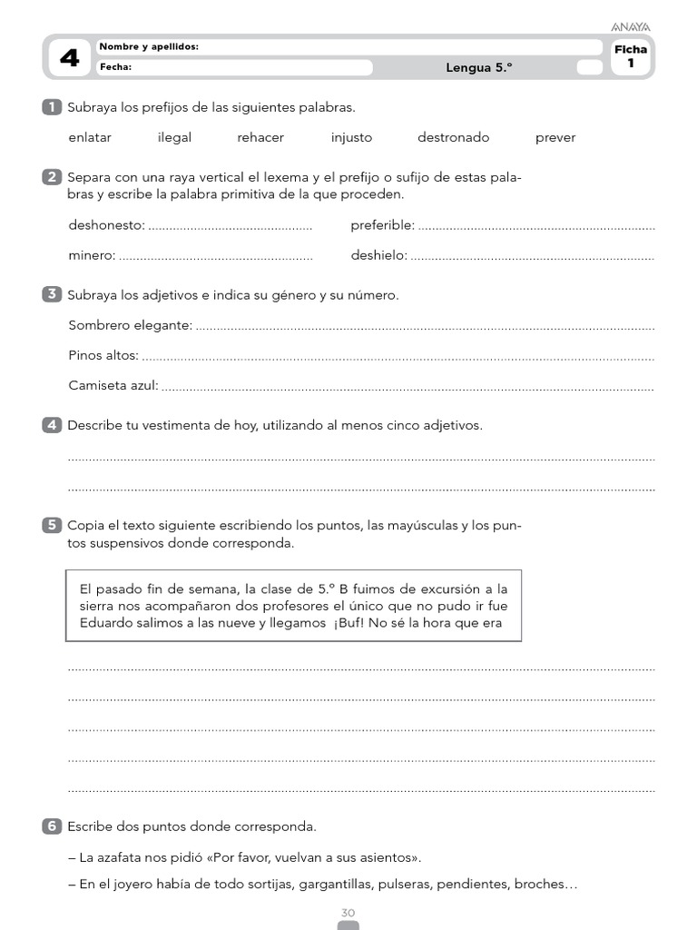 Refuerzo Tema 4 Lengua Anaya Pieza A Pieza | PDF