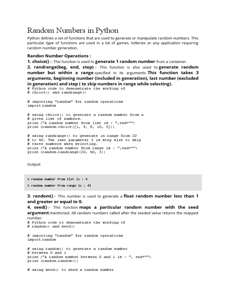 Random Numbers in Python | PDF | Parameter (Computer Programming) | Randomness