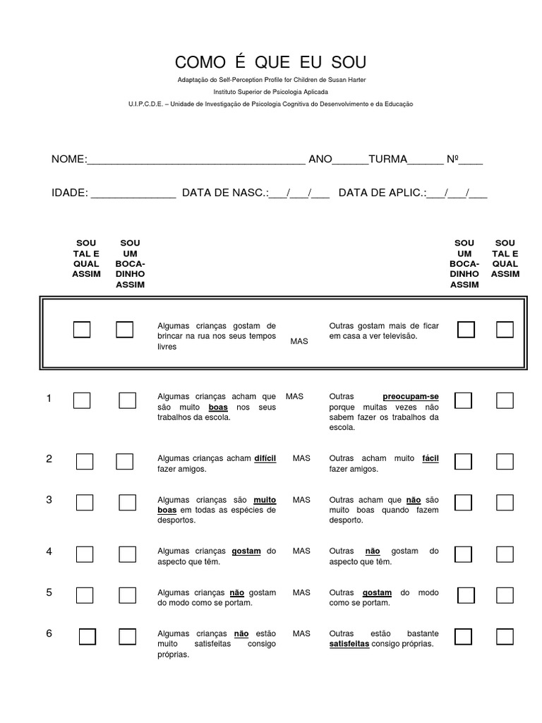Escala Harter Criancas | PDF | Science | Ciência e Tecnologia