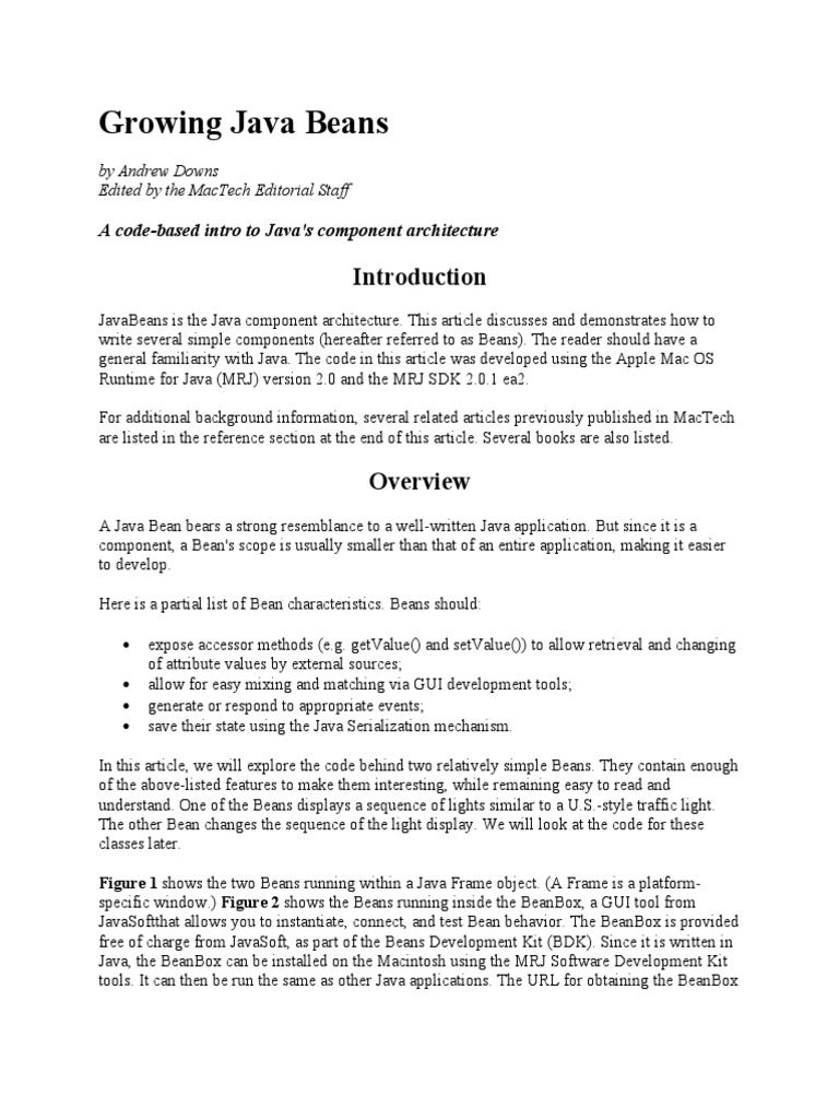 Growing Java Beans: A Code-Based Intro To Java's Component Architecture | PDF | Class (Computer ...