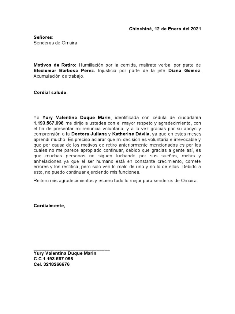 Carta de Retiro | PDF