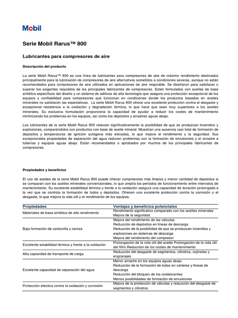 Mobil Rarus 800 Series | PDF | Lubricante | Petróleo