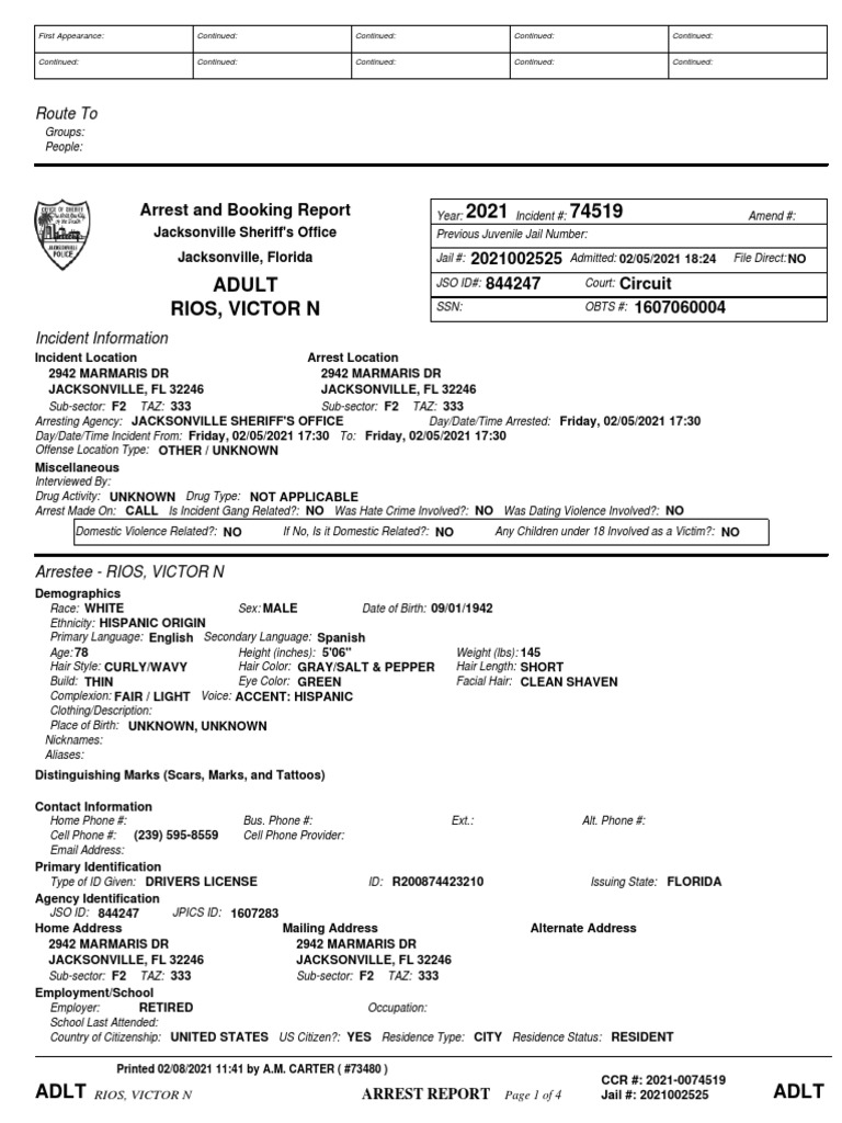 Victor Rios Arrest Report, Jacksonville | PDF | Arrest Warrant | Legal ...