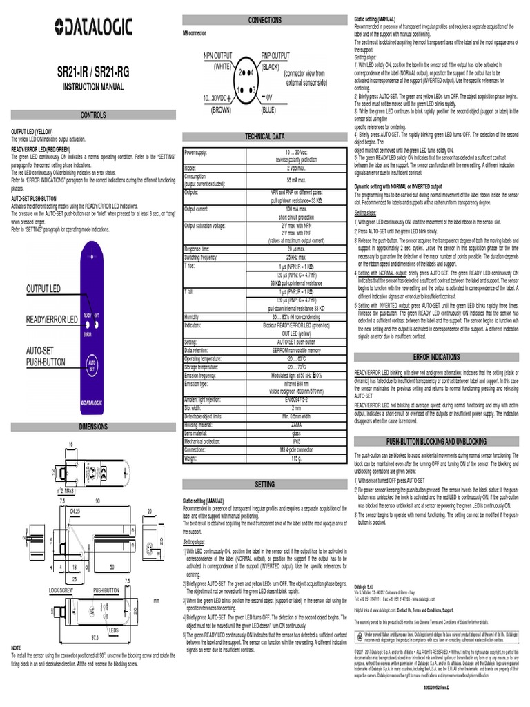 SR21-IR / SR21-RG: Instruction Manual | PDF | Bipolar Junction Transistor | Sensor