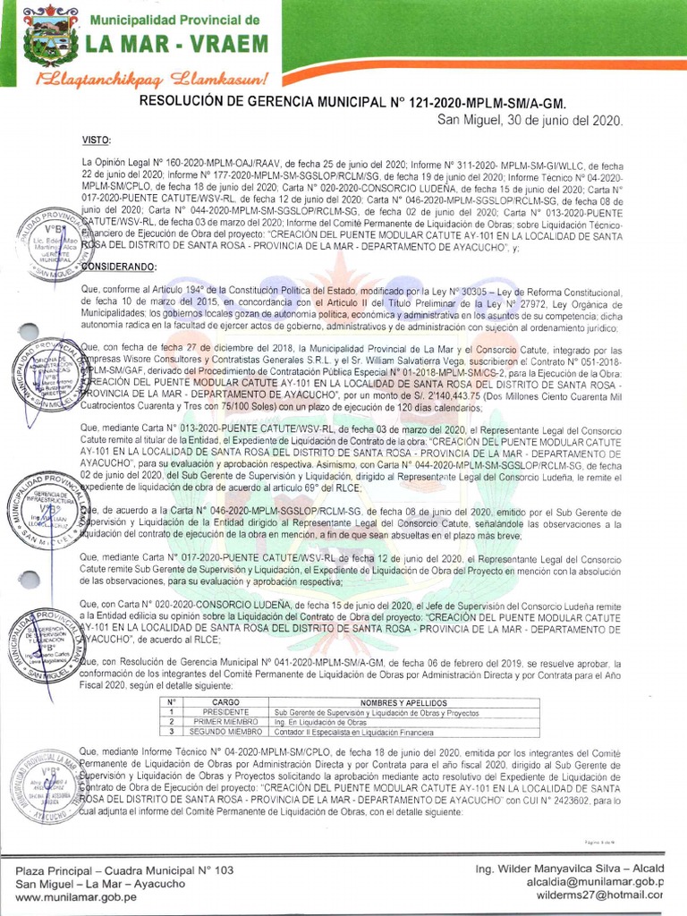 Resolucion de Aprobacion de Liquidacion de Obras | PDF Resolucion de Aprobacion de Liquidacion de Obras | PDF