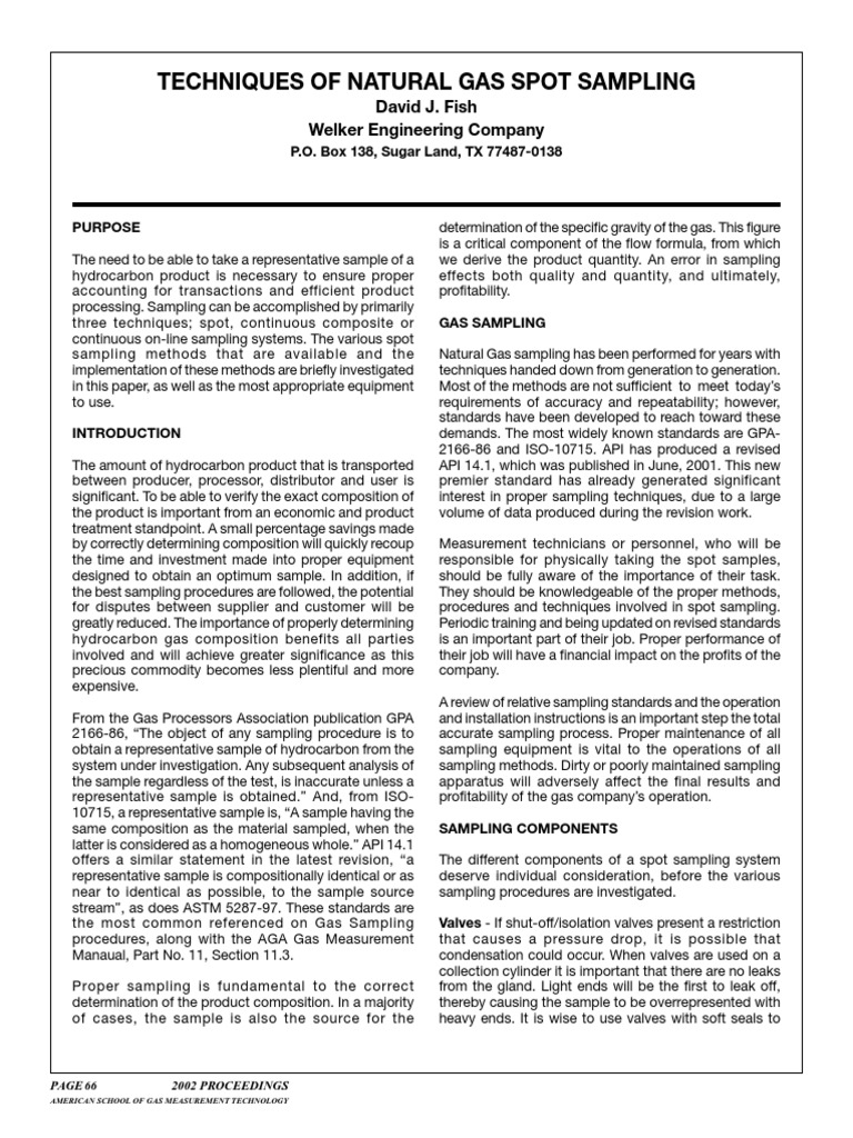 Techniques of Natural Gas Spot Sampling | PDF