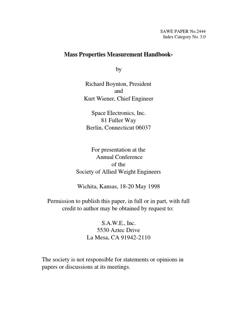 Mass Properties Measurement Handbook | PDF | Coordinate System ...