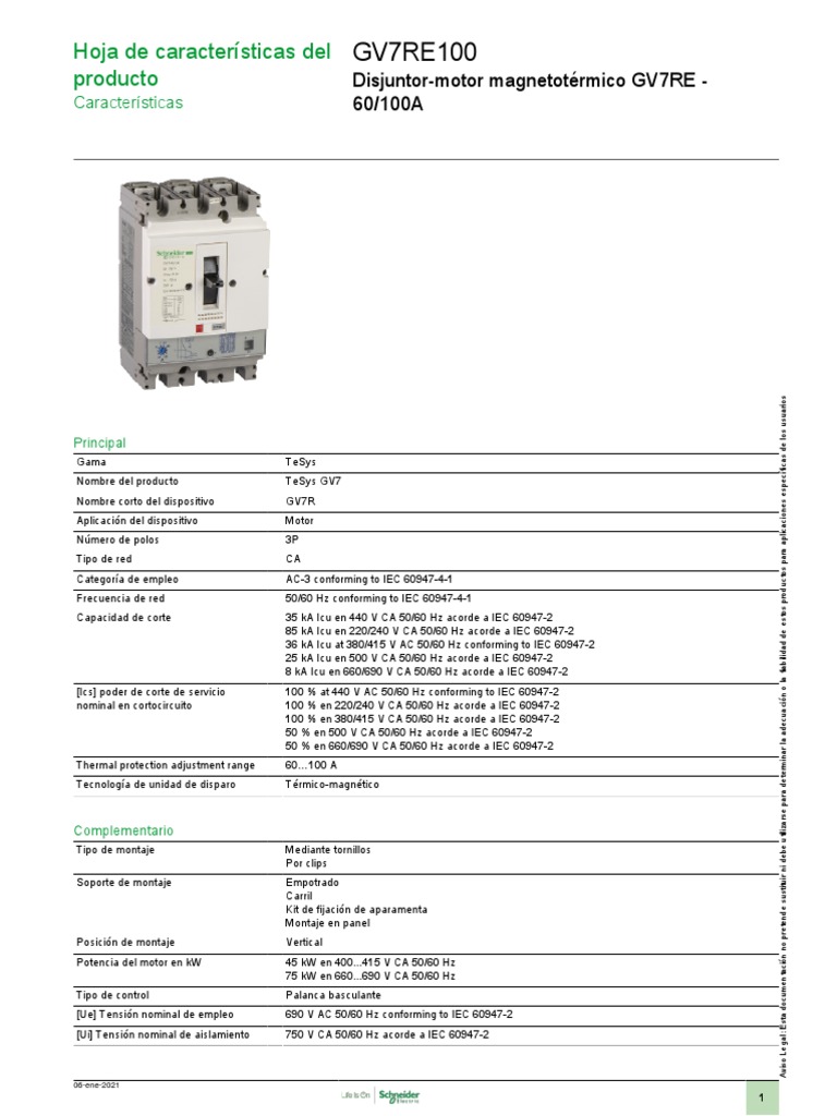 TeSys GV7 - GV7RE100 | PDF