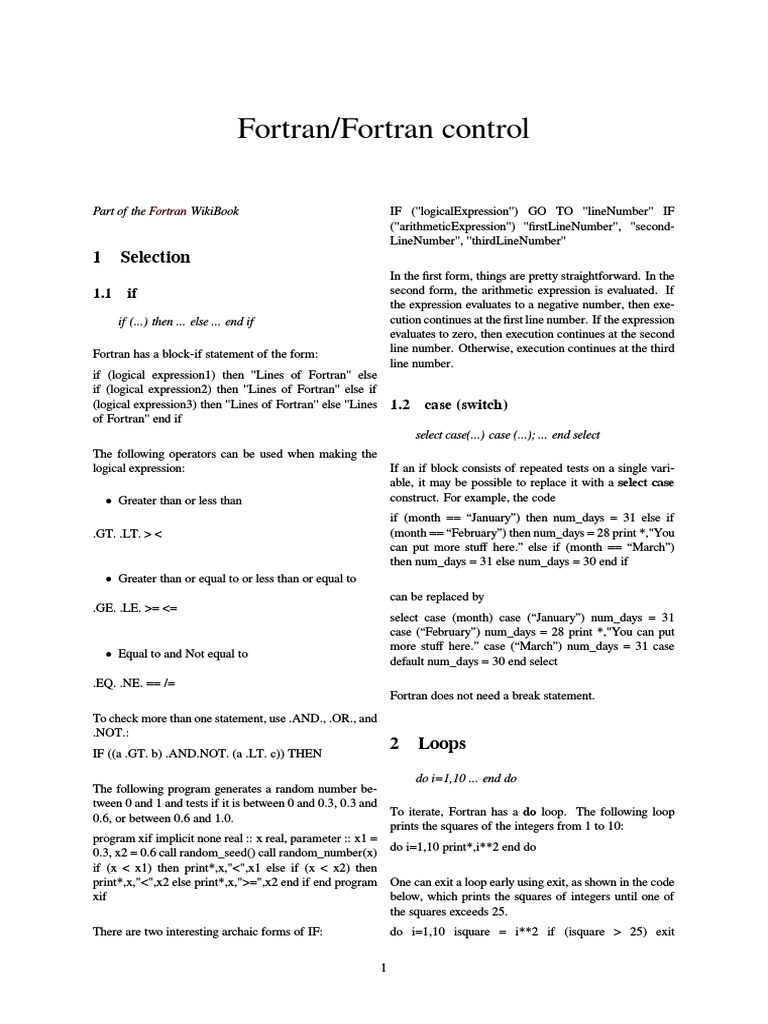 Fortran/Fortran Control: 1 Selection | PDF | Control Flow | Computer ...