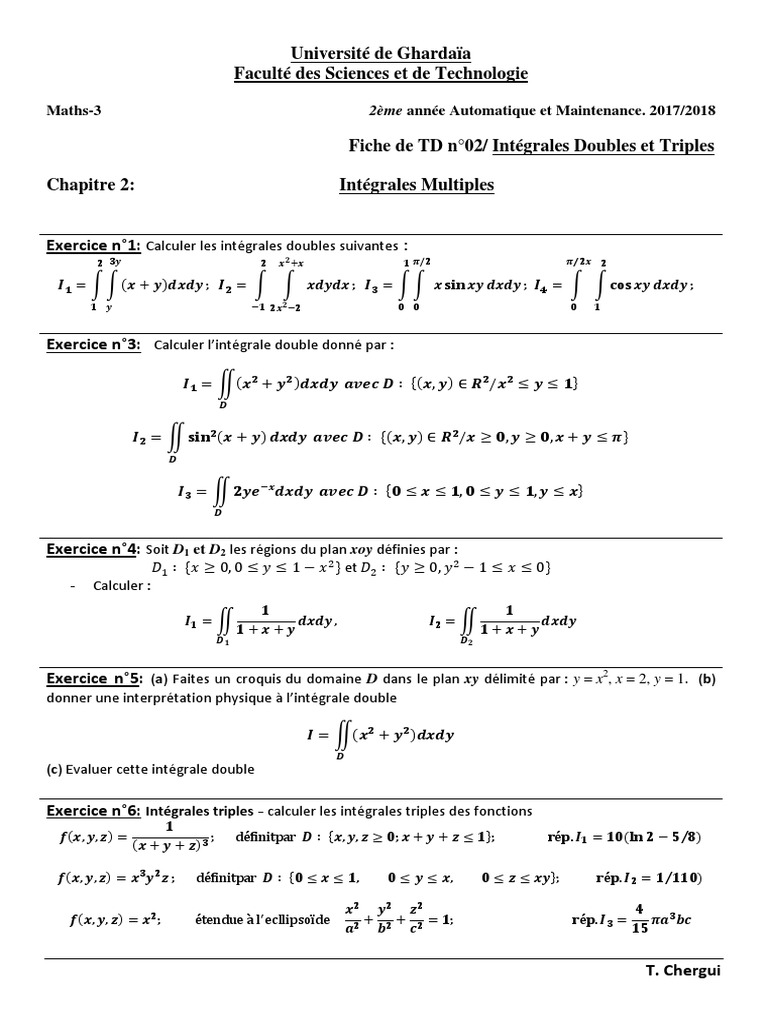 Fiche de TD2-Integrales Multiples | PDF | Analyse mathématique | Calcul