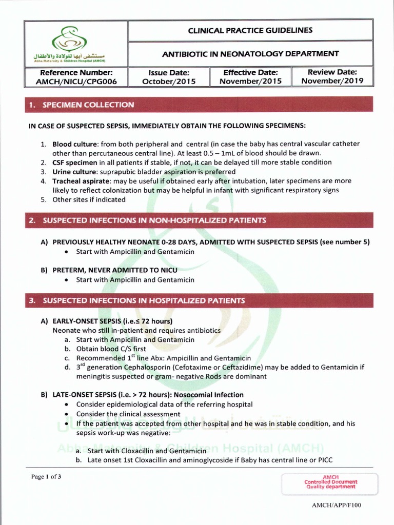 6-Cpg-Nicu-Antibiotic in Neonatology Department | PDF | Sepsis ...