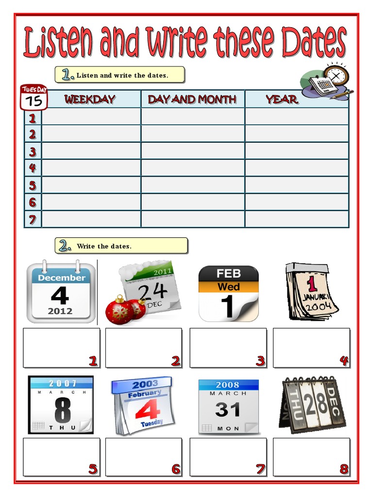 Listen and Write These Dates Grammar Drills Information Gap Activities ...