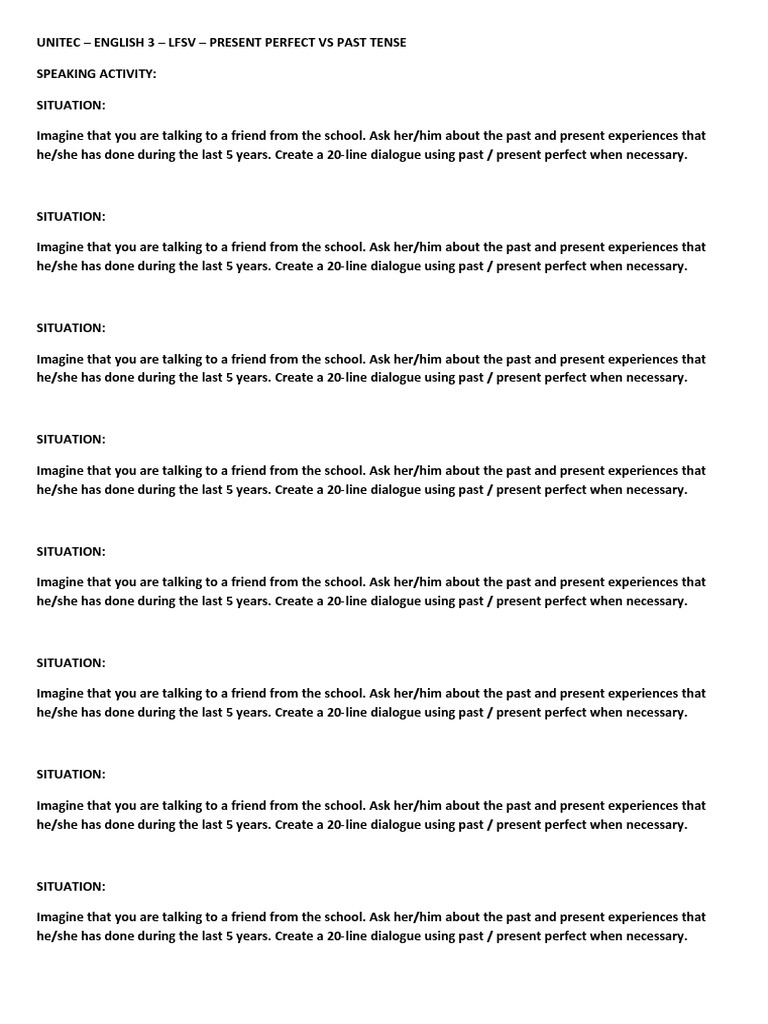 Speaking Activity Present Perfect and Past Tense Feb 25th | PDF