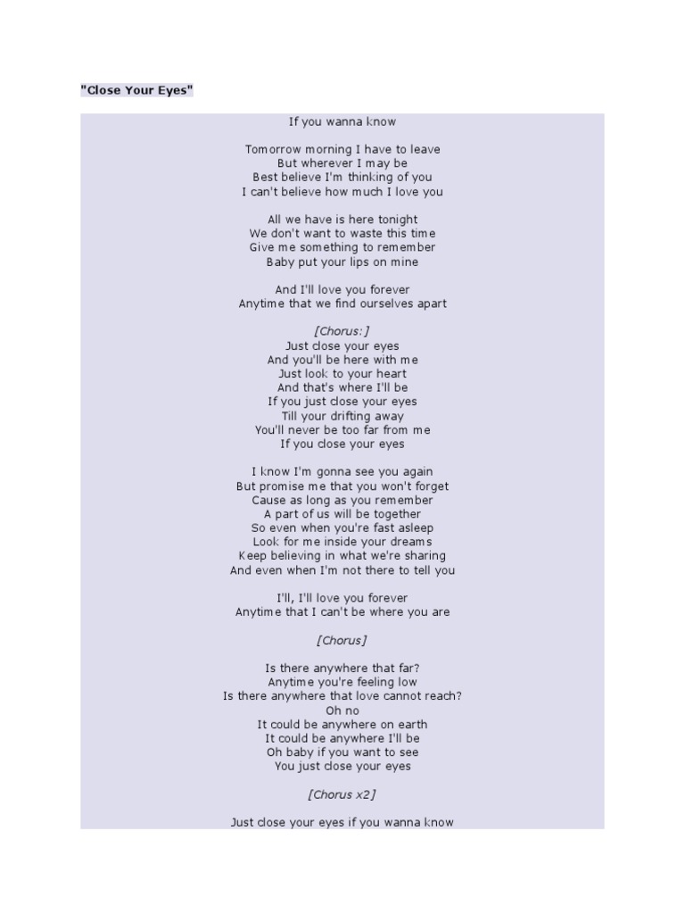 Close Your Eyes Lyrics