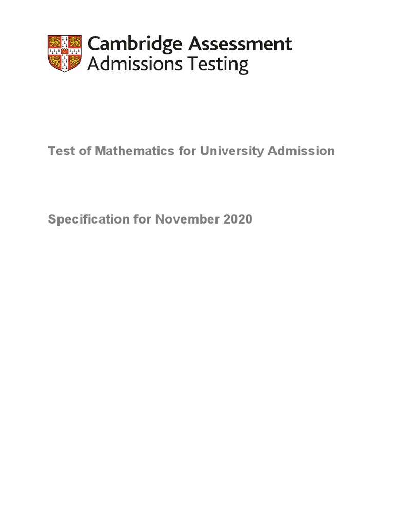 Test of Mathematics For University Admission Test Specification | PDF ...