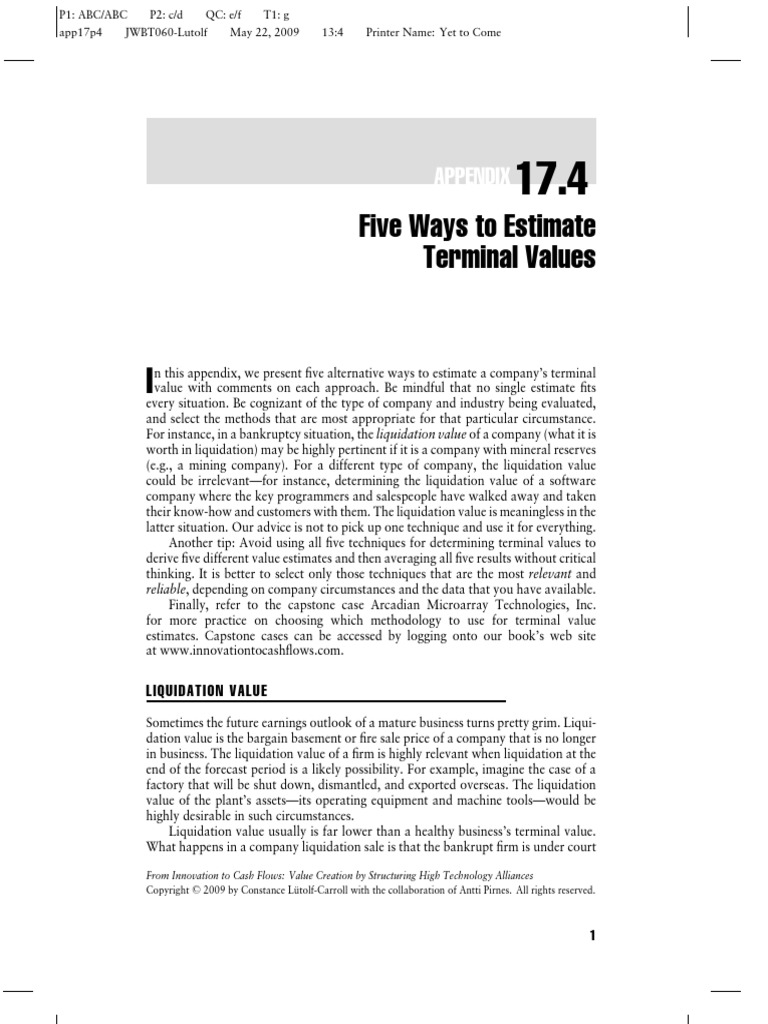 Terminal Value Formulas | PDF | Book Value | Stocks