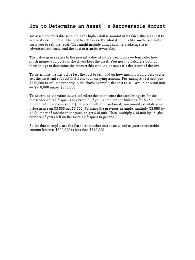 How To Determine An Asset's Recoverable Amount | PDF