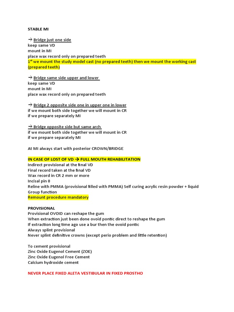 Stable Mi: Never Place Fixed Aleta Vestibular in Fixed Prostho | PDF | Mouth | Dentistry Branches