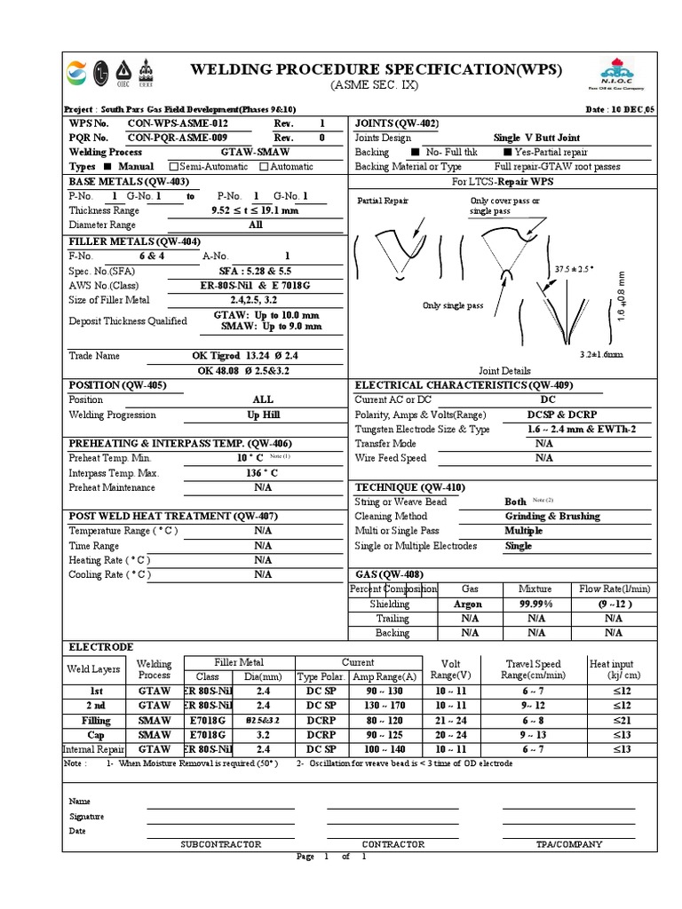 Welding Procedure Specification (WPS) : (Asme Sec. Ix) | PDF | Welding ...