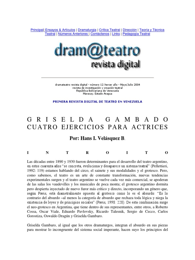 Hans Velàsquez - Griselda Gambaro | PDF | Grotesco | Teatro