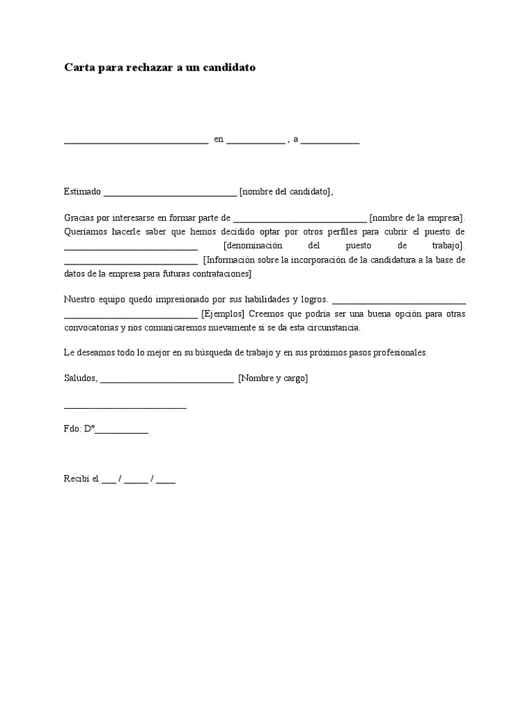 Modelo de Cómo Rechazar Un Candidato | PDF