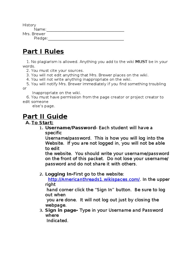 Part I Rules: A. To Start: Username/Password-Each Student Will Have A ...
