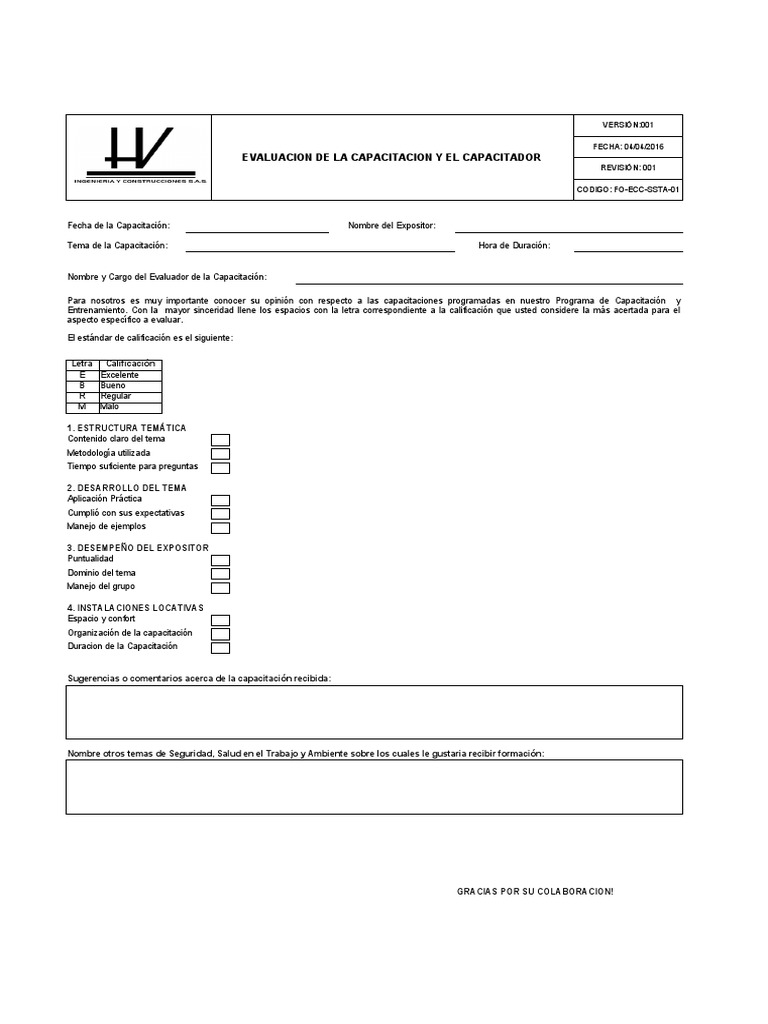 Evaluación Del Capacitador | PDF