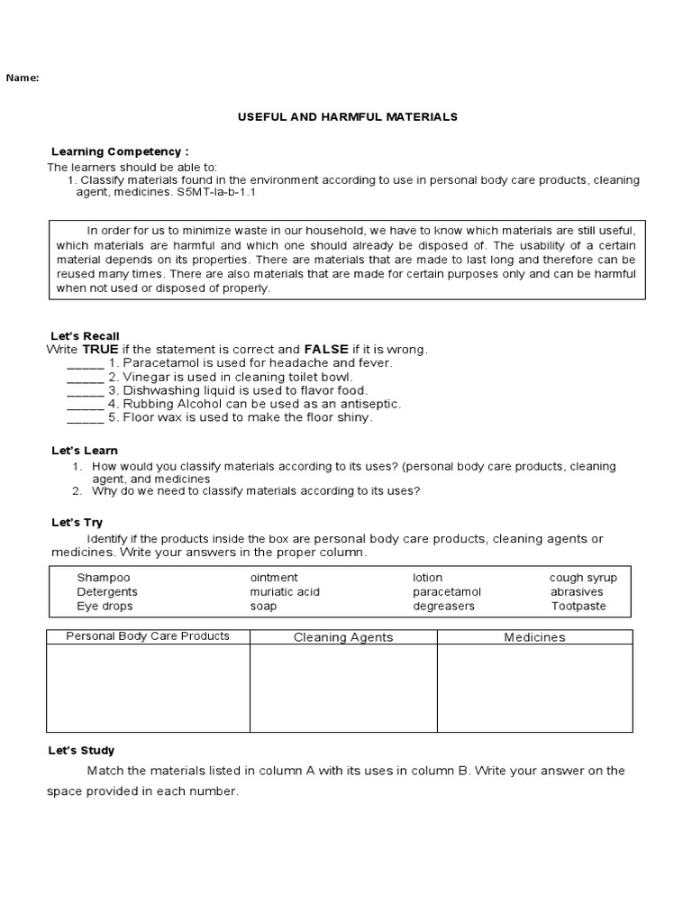 S5MT-la-b-1.1 - Classifying Materials at HOME | PDF | Products Of ...