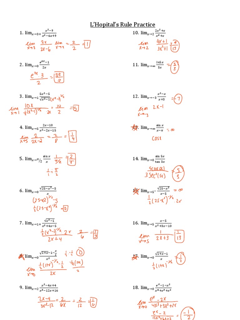 Ignite: L'Hopital's Rule Practice | PDF