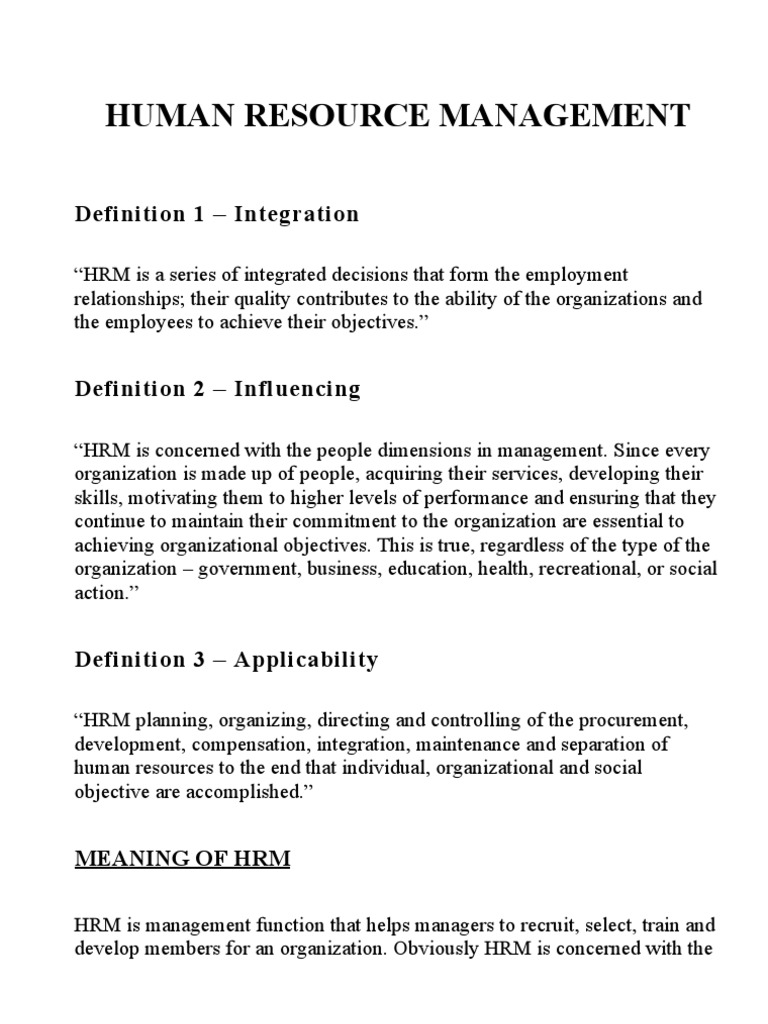 Human Resource Management: Definition 1 - Integration | PDF | Human ...