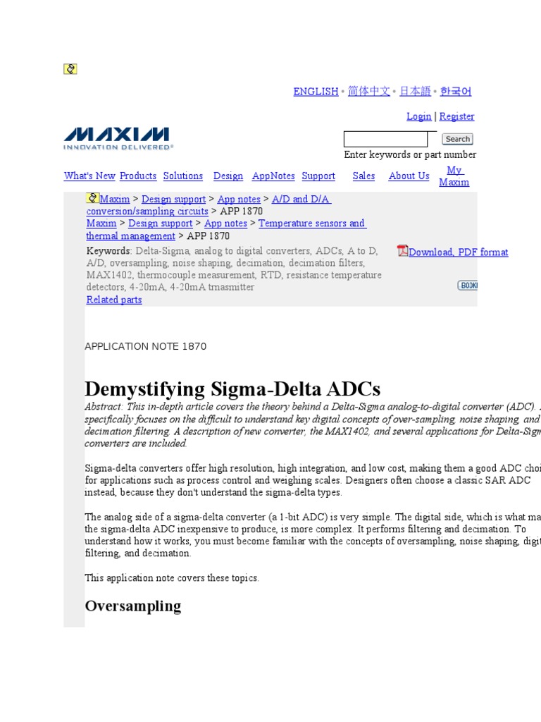 Demystifying Sigma-Delta Adcs: Oversampling | PDF | Analog To Digital ...