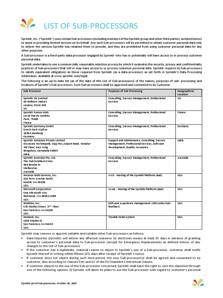 Sprinklr List of Sub Processor | PDF | Cloud Computing | Information Age