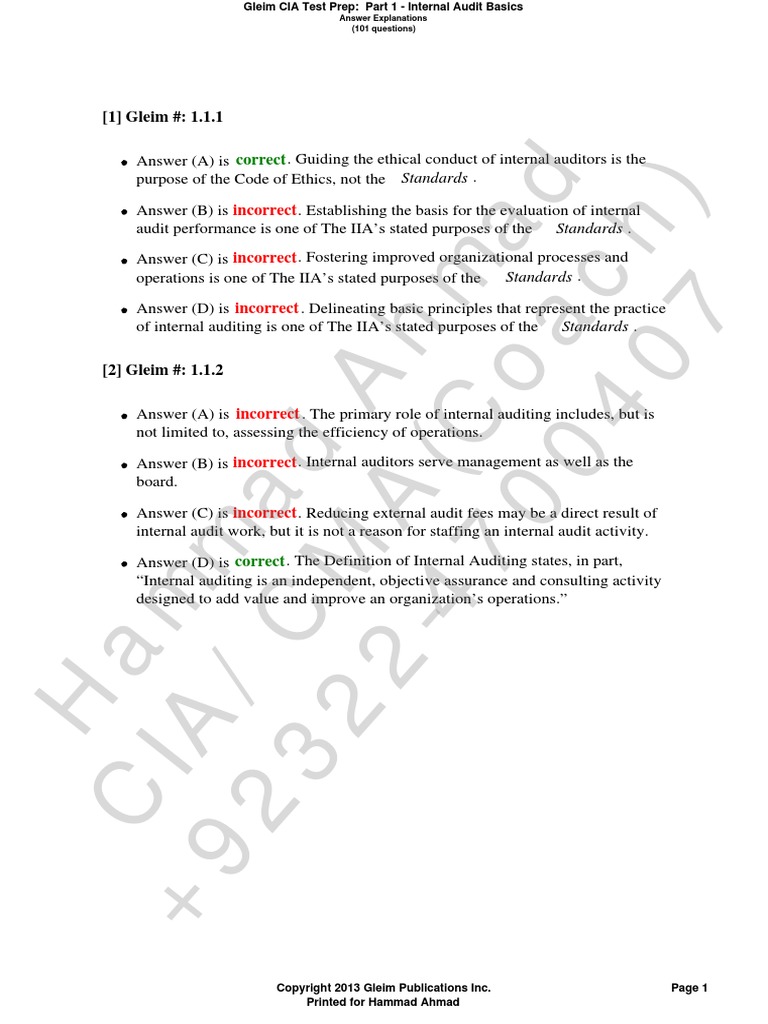 CIA Unit 1 Ans With Explanation | PDF | Internal Audit | Internal Control
