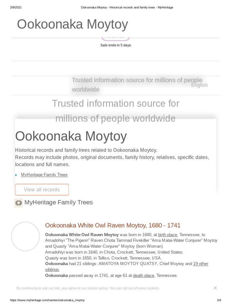 Descendants of Ookoonaka Moytoy | PDF